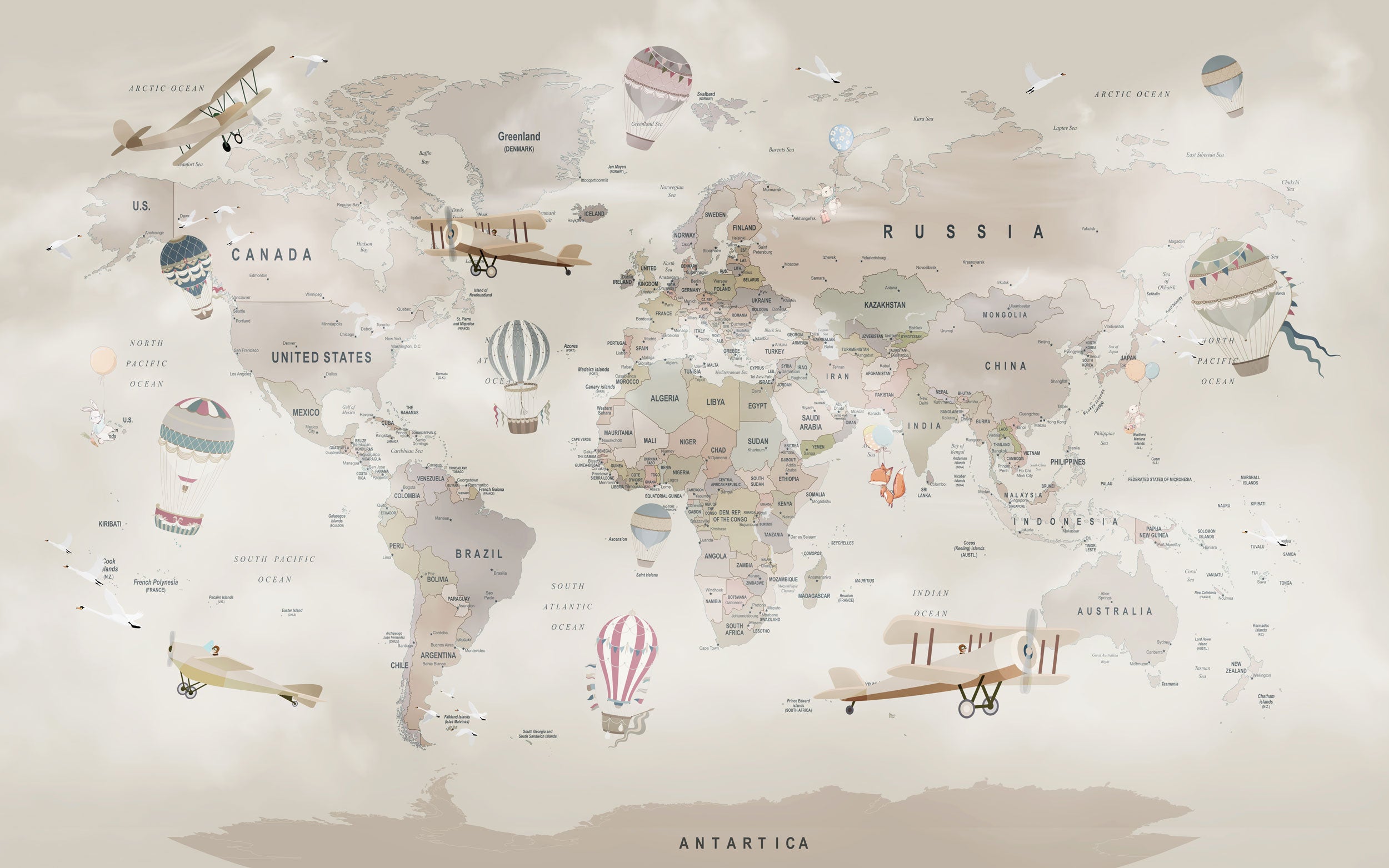 Beige Kids Map Mural – Wallpaper Warehouse SA