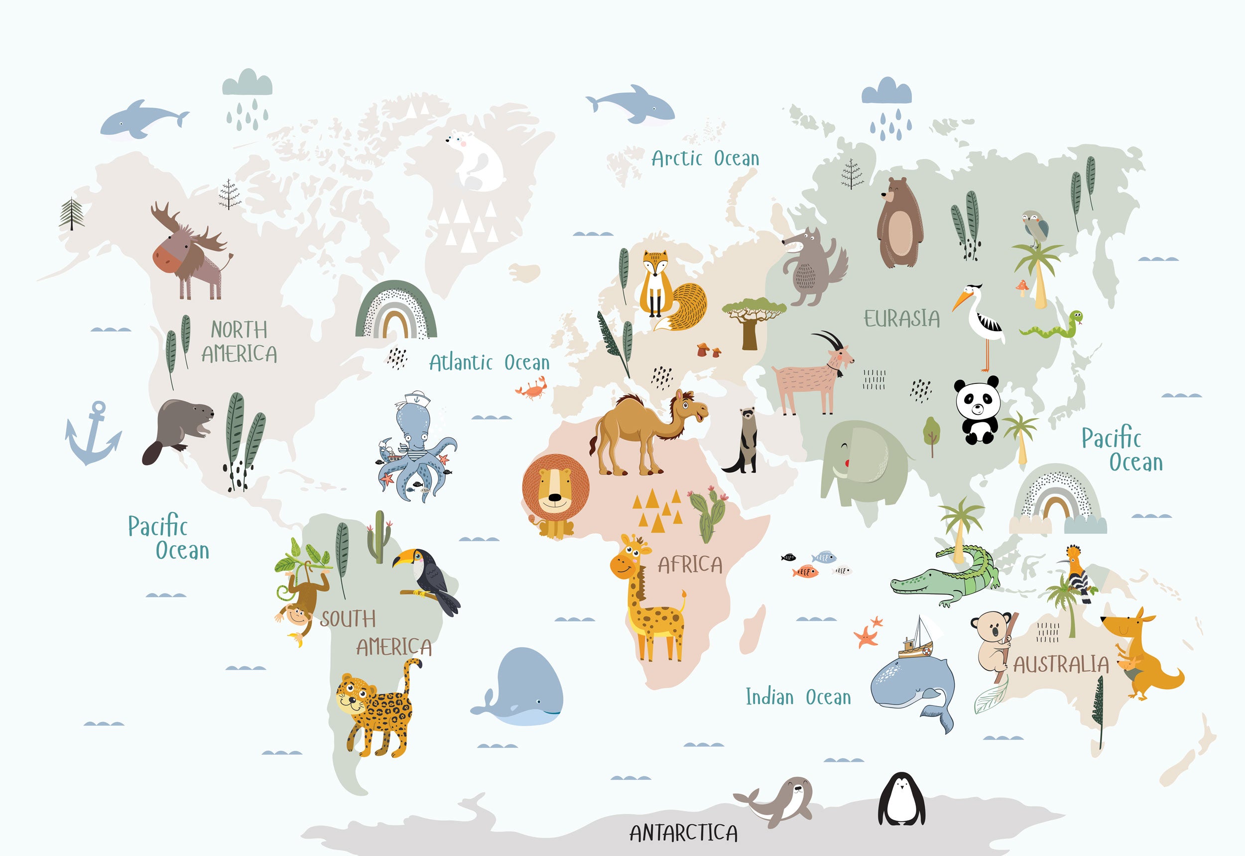 Kids Animal Map Mural – Wallpaper Warehouse SA