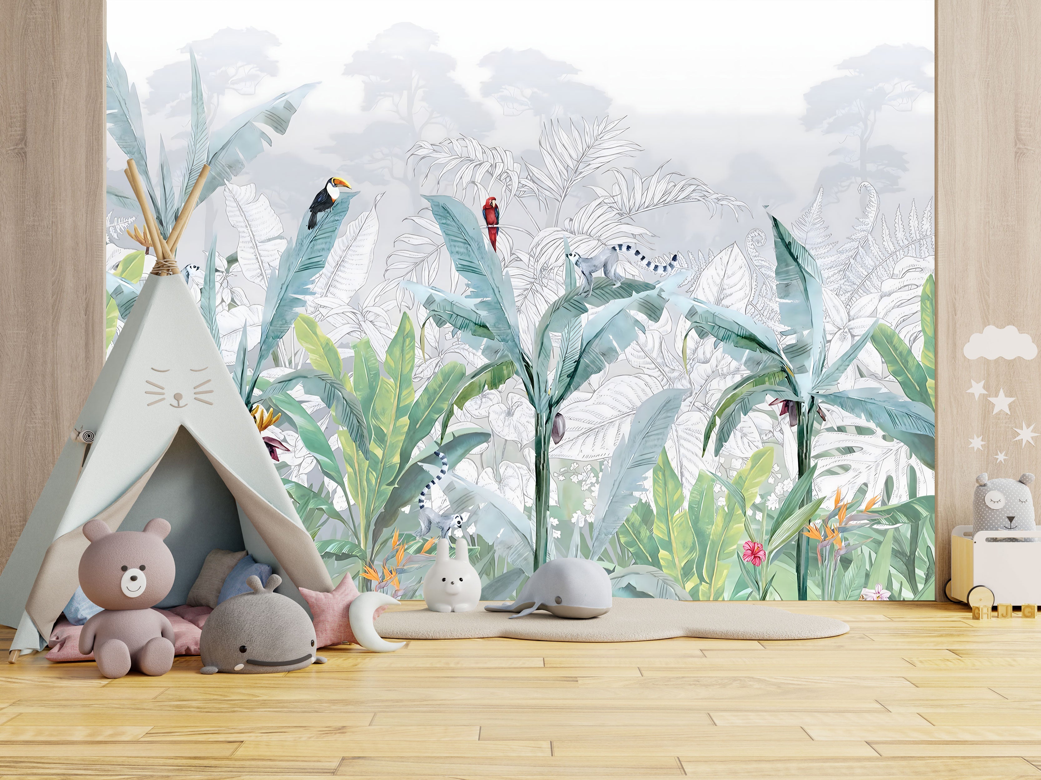 Negative Tone Jungle Mural – Wallpaper Warehouse SA